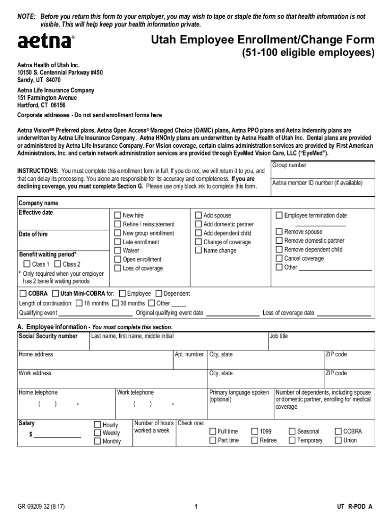 Fillable Online Ohio Employee Enrollment/Change Form - Health Insurance Plans Fax Email Print ...