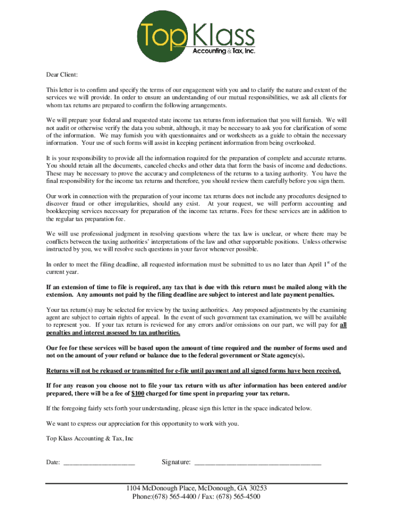 Fillable Online Client Information Sheet - Engagement Letter 2 Fax ...