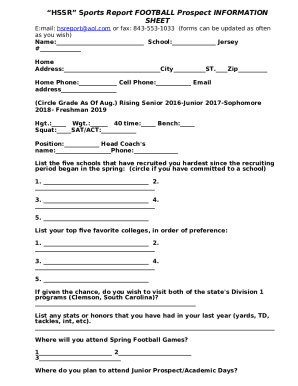 DOC HSSR Sports Report FOOTBALL Prospect INATION SHEET ... Doc Template | pdfFiller