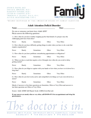Fillable Online Adult ADHD Self-Report Scale (ASRS-v1.1) Symptom ...