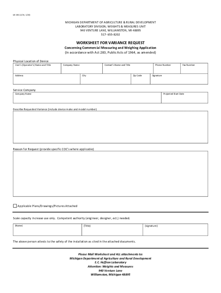 Fillable Online LB-185 Variance Request Form. LB-185 Variance Request ...