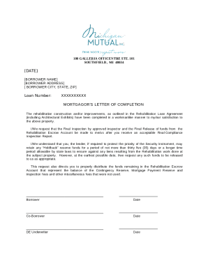 HomeStyle Letter of Completion Doc Template | pdfFiller