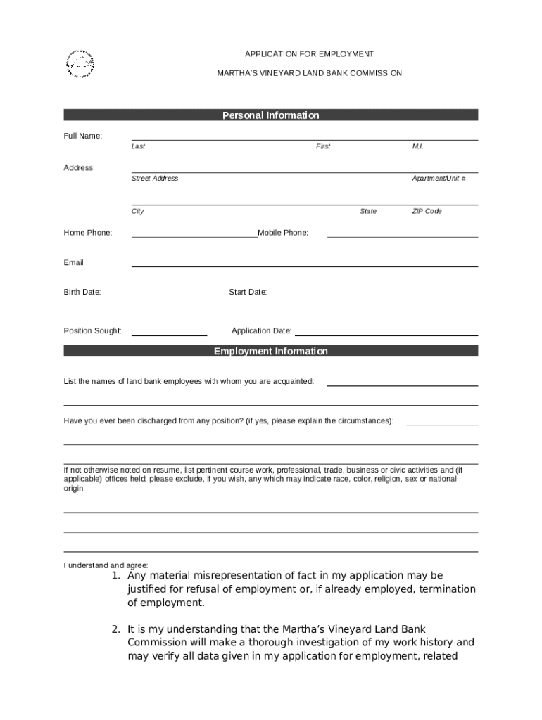 Employee ination - Martha's Vineyard Land Bank Doc Template | pdfFiller