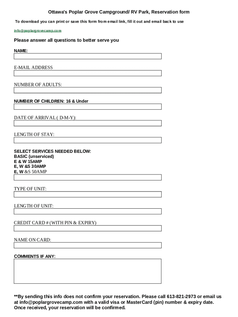 Ottawa's Poplar Grove Campground/ RV Park, Reservation Doc Template ...