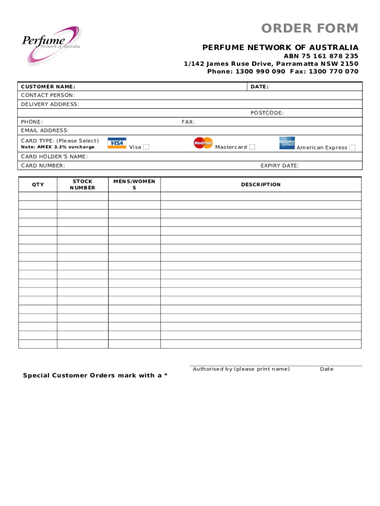 Perfume Network of Australia - Order . Order Doc Template | pdfFiller