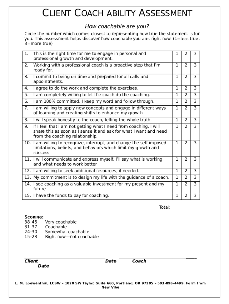 Fillable Online Client Coachability Index - Life Coach Certification ...