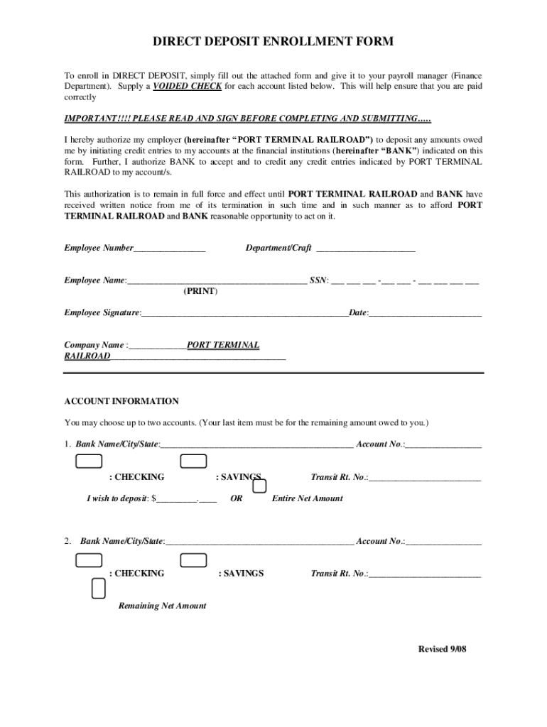 Fillable Online Direct Deposit Enrollment Form - ECO -TEK Fax Email ...