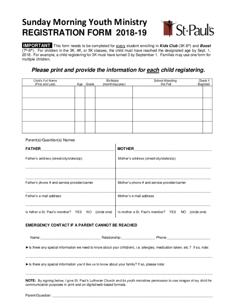 Fillable Online 14+ Church Youth Registration Form Templates in PDFDOC ...