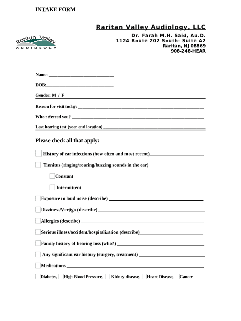Raritan Valley Audiology Doc Template | pdfFiller
