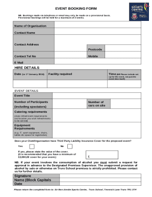 Event Booking Form Template Word | pdfFiller