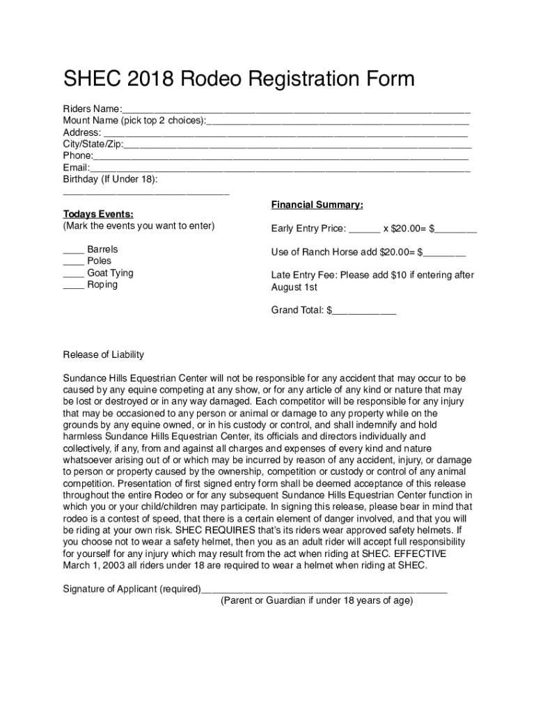 Fillable Online 2018 Rodeo Registration Form Fax Email Print - pdfFiller