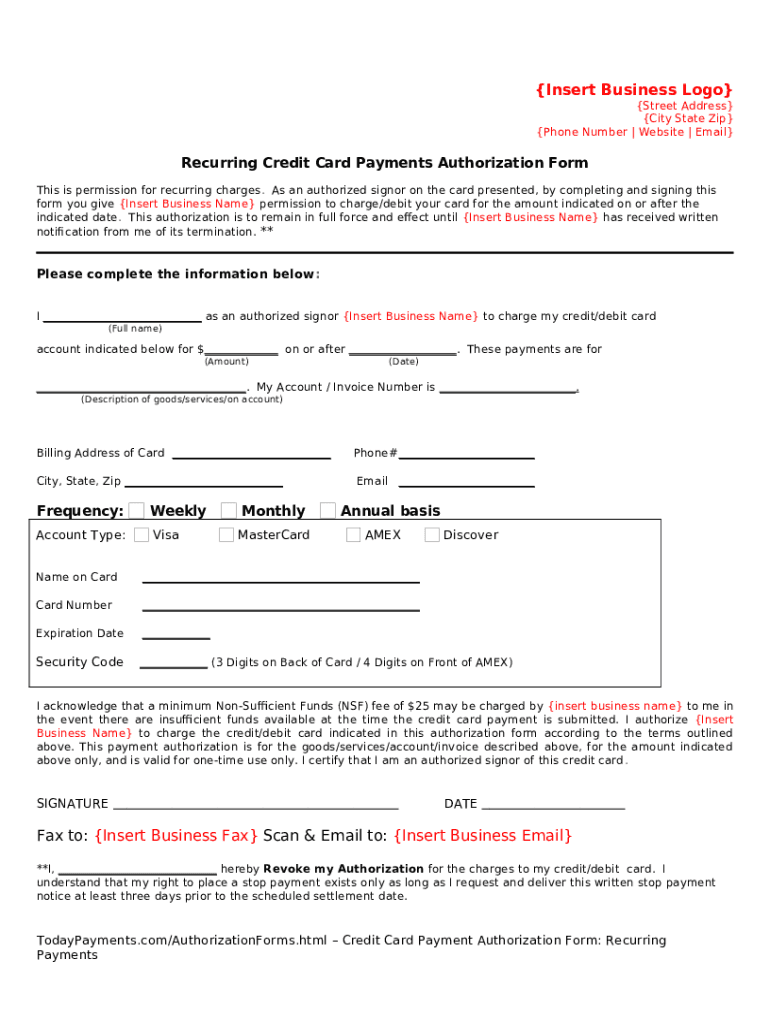 Recurring Credit Card Payments Authorization . Recurring Credit Card ...