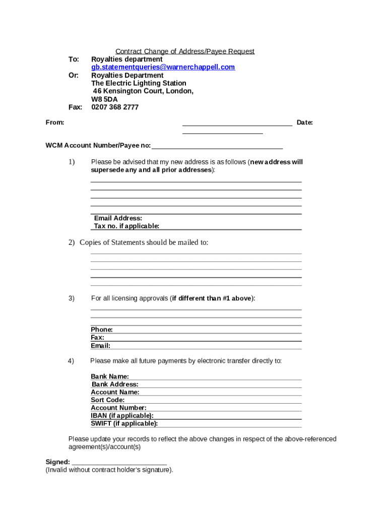 Contract Change of Address Request Doc Template | pdfFiller
