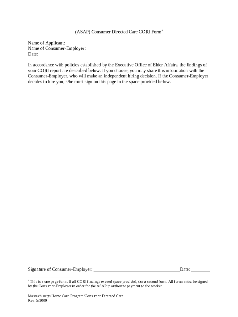 (ASAP) Consumer Directed Care CORI * Doc Template | pdfFiller