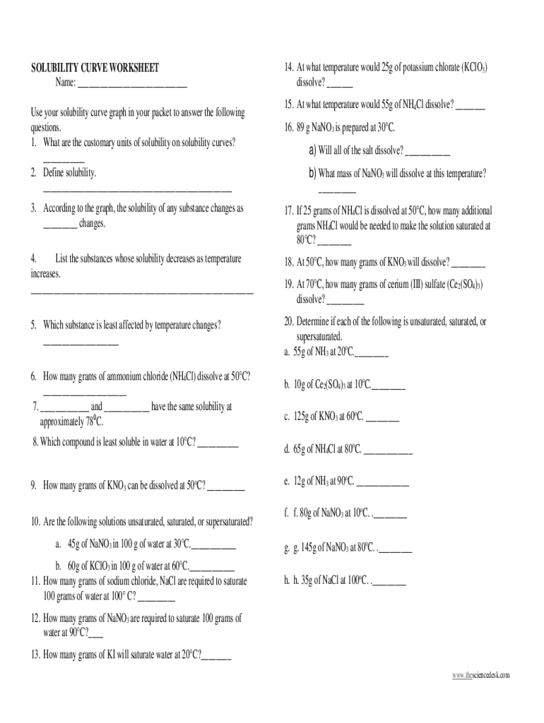 Fillable Online Solubility curve worksheet answer Fax Email Print ...