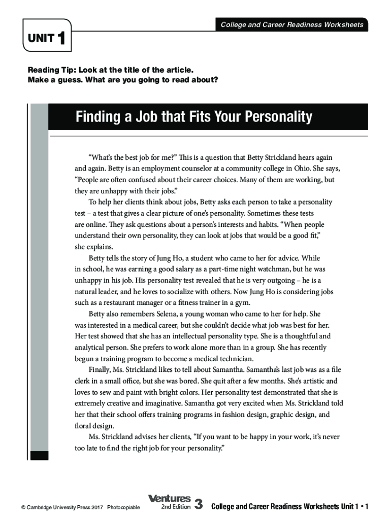 Fillable Online College and Career Readiness Worksheets Fax Email Print ...