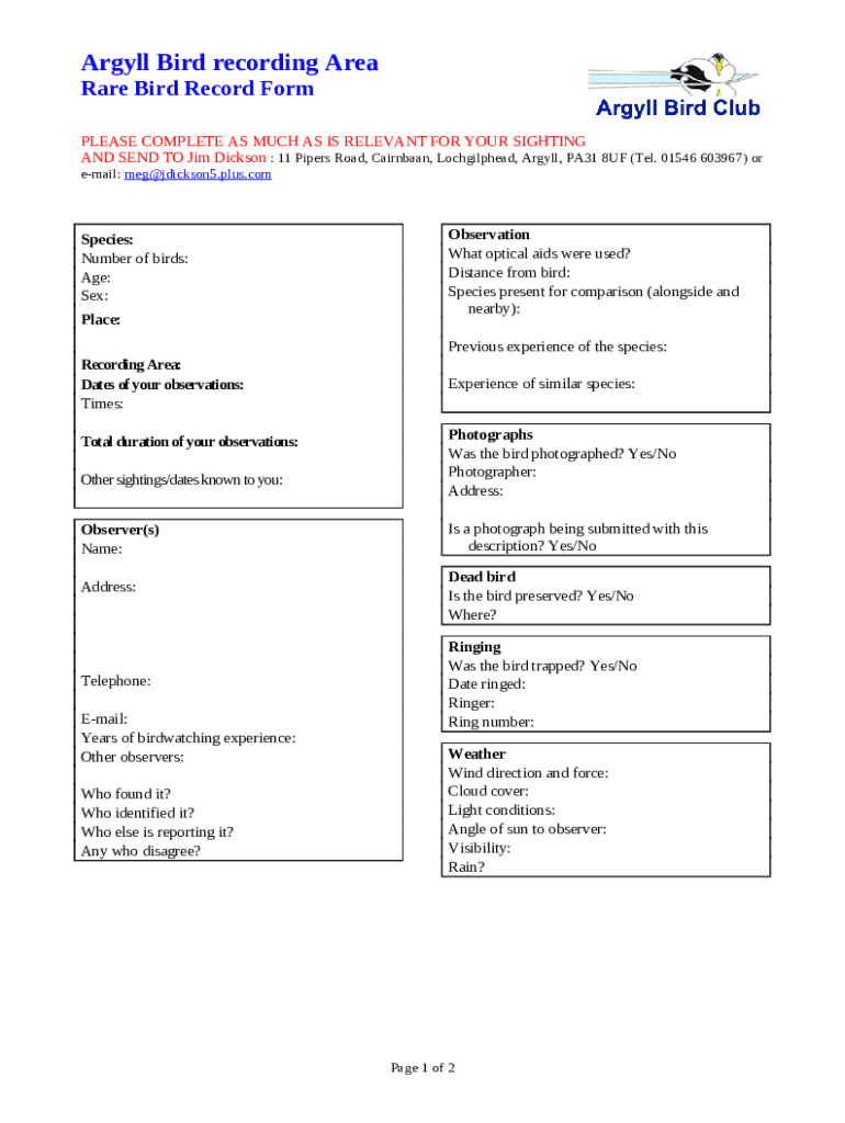 Scottish Birds Records Committee (SBRC) - Rare Bird Record Doc Template ...