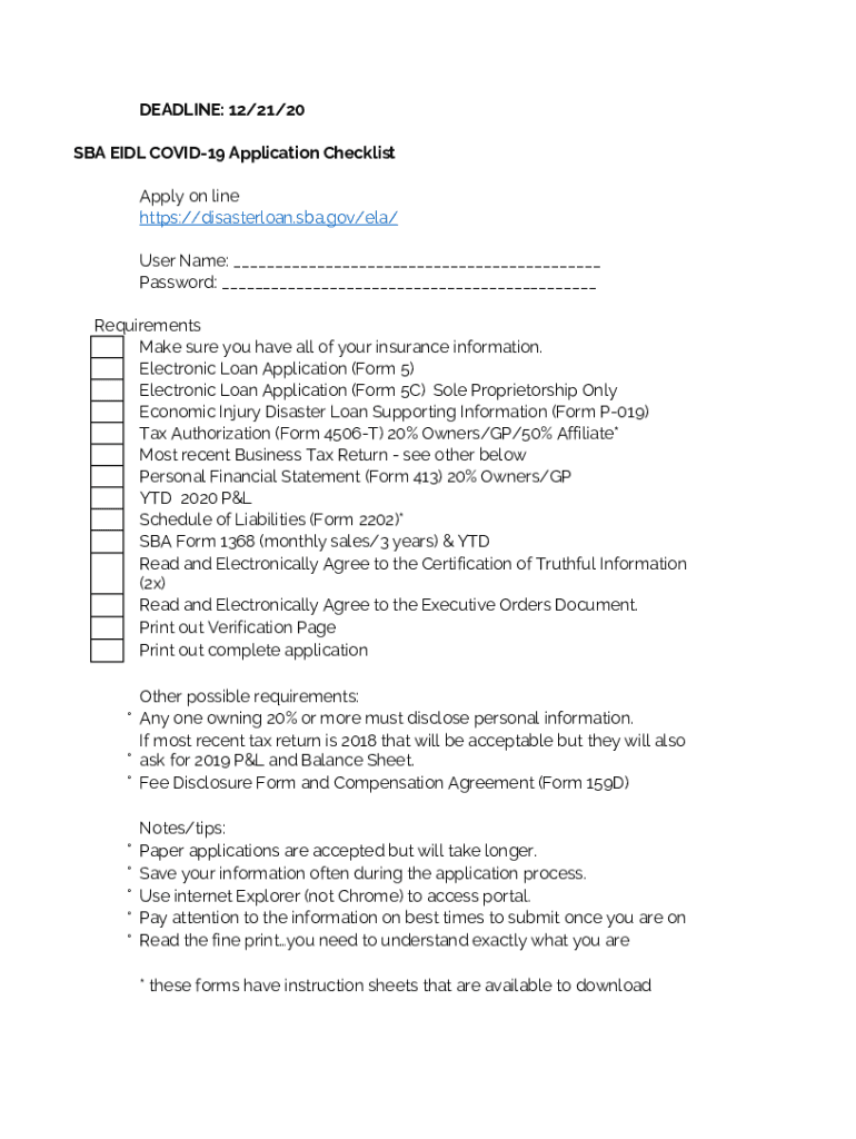 Fillable Online EIDL Disaster Application Overview Fax Email Print ...