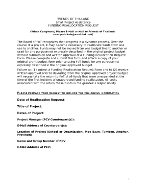 FUNDING REALLOCATION Doc Template | pdfFiller