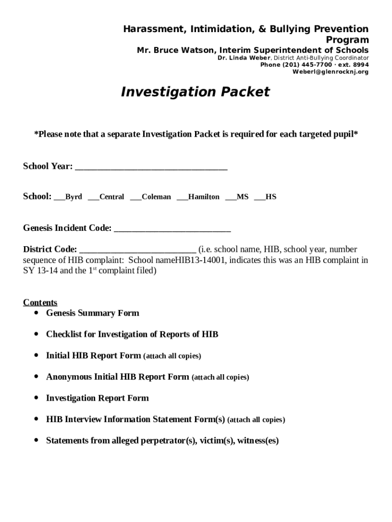 Investigation Packet - Central Elementary School - coleman glenrocknj ...