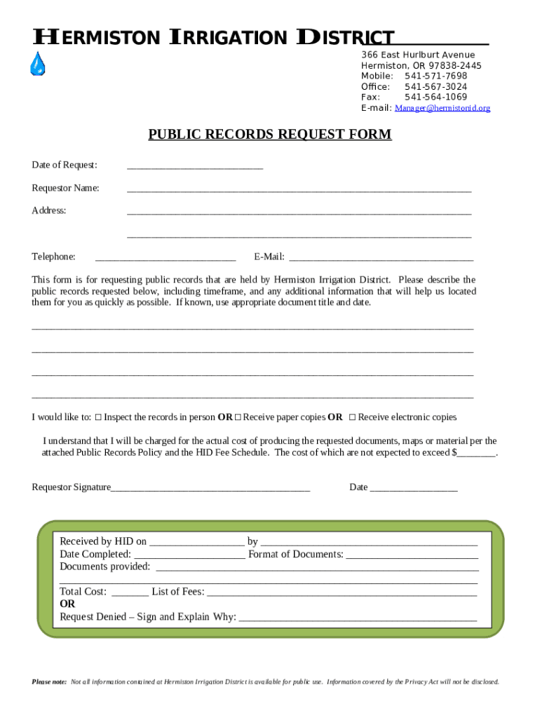 CITY OF WATERFORD PUBLIC RECORDS ACT REQUEST Doc Template | pdfFiller