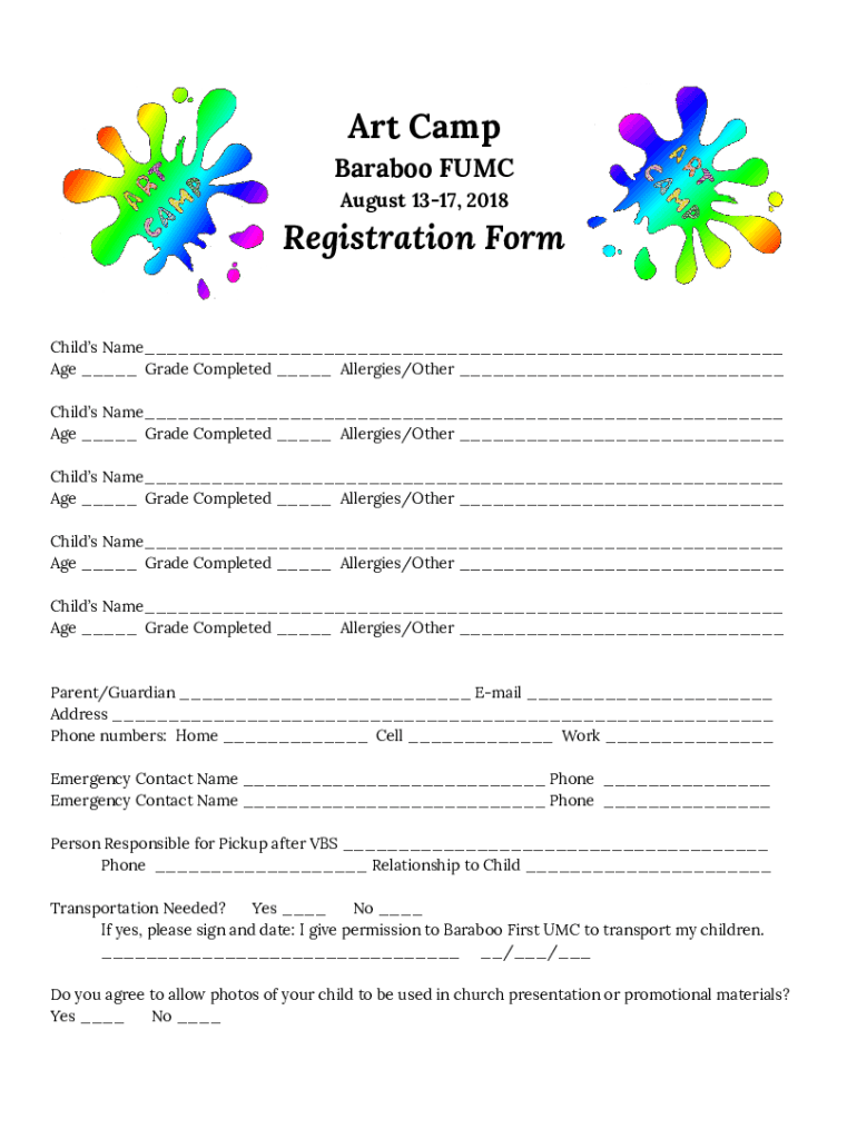 Fillable Online FREE 11+ Printable Summer Camp Registration Forms in ...
