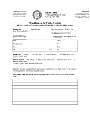 Ingham County FOIA Request for Public Records Doc Template | pdfFiller