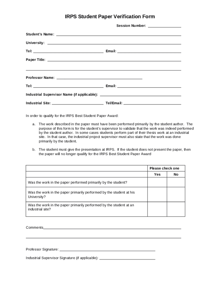 Student Paper Verification Doc Template | pdfFiller