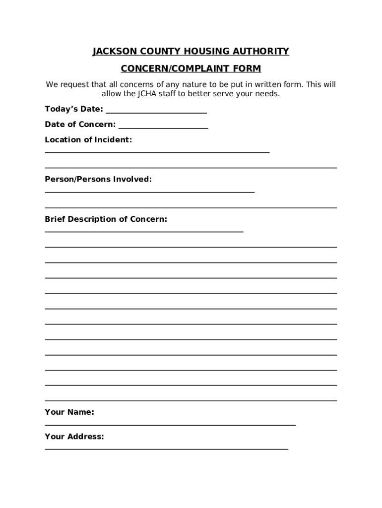 jackson county housing authority concern/complaint Doc Template | pdfFiller