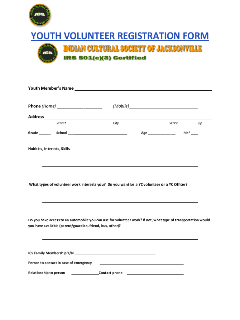 Fillable Online Youth Volunteer Application Form TemplateJotForm Fax Email Print - pdfFiller