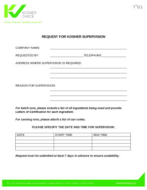 Kosher CheckKosher Certification Doc Template | pdfFiller