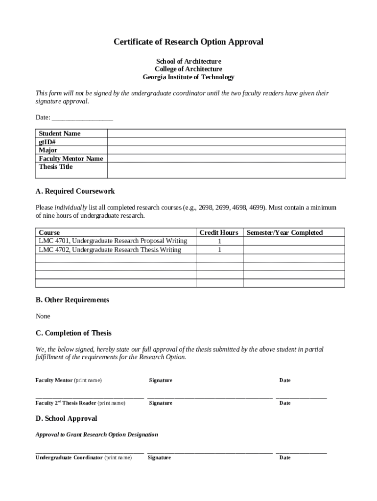 Research Option Approval Doc Template PdfFiller