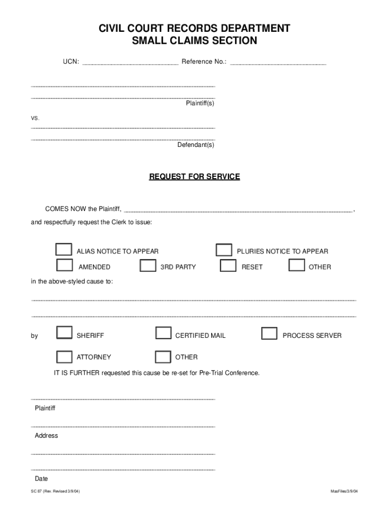 Fillable Online Fill - CIVIL COURT RECORDS DEPARTMENT SMALL CLAIMS ...