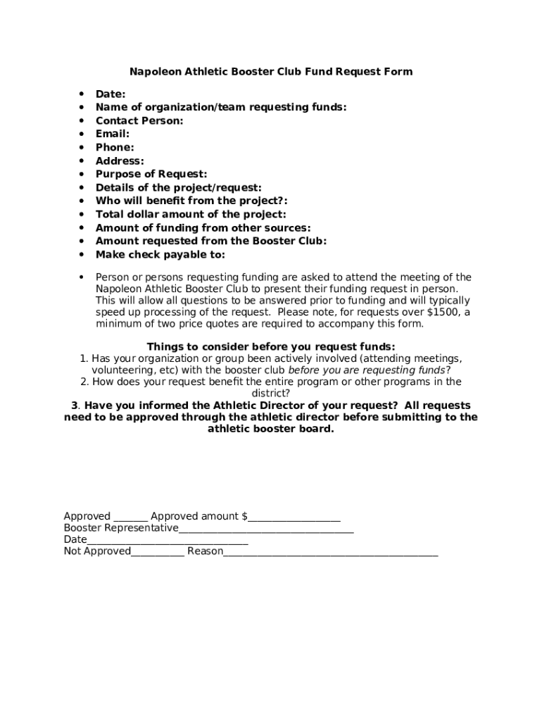 Booster Funds Request - Amazon S3 Doc Template | pdfFiller
