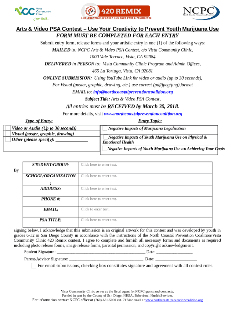 PSA CONTEST ENTRY Doc Template | pdfFiller