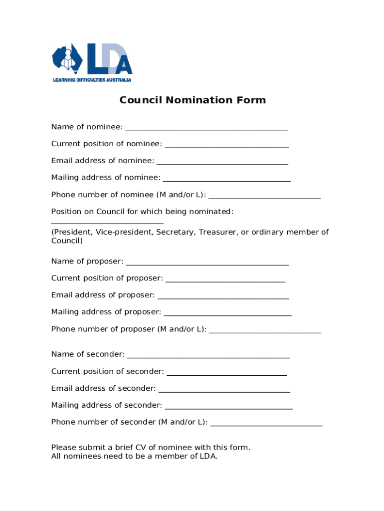 NOMINATION FOR SYNOD COUNCIL AND CHURCHWIDE ASSEMBLY ... Doc Template ...