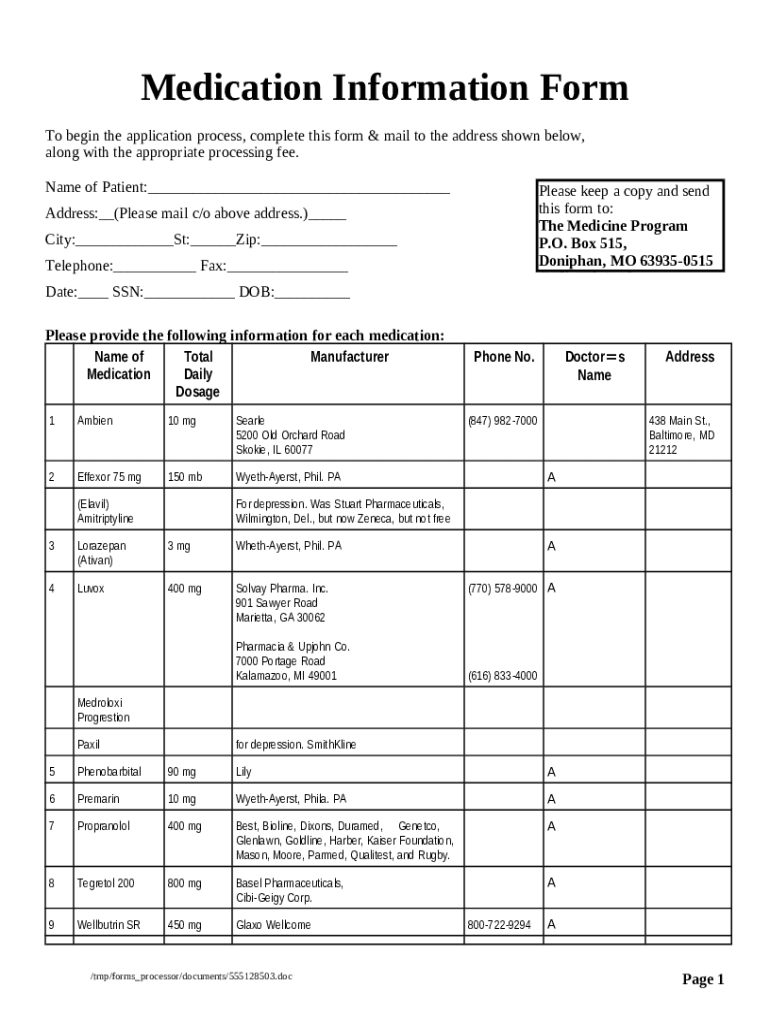 Medication Ination - redandgreen.org Doc Template | pdfFiller