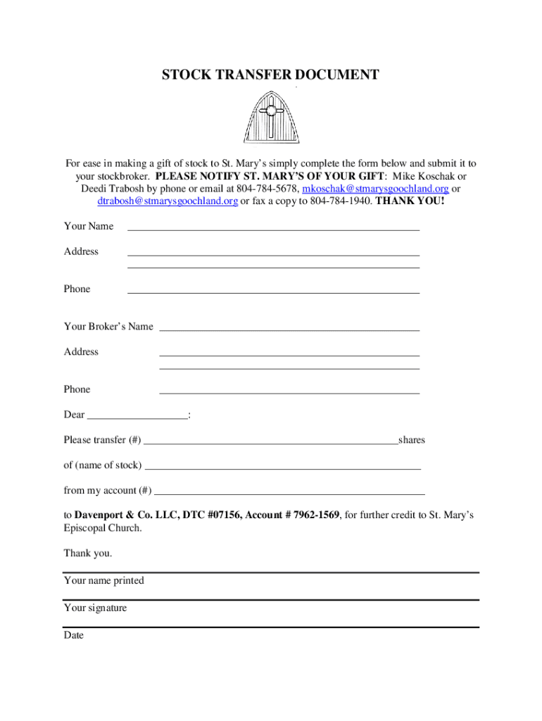 Fillable Online PDF STOCK TRANSFER DOCUMENT - St. Mary's Episcopal ...