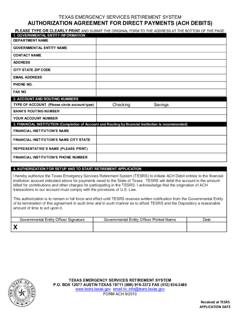 Fillable Online TEXAS EMERGENCY SERVICES RETIREMENT SYSTEM ...
