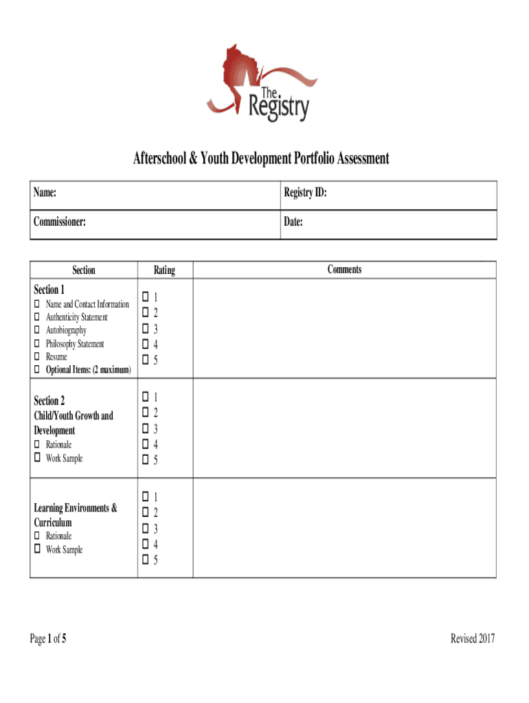 Fillable Online Afterschool & Youth Development Portfolio Assessment ...