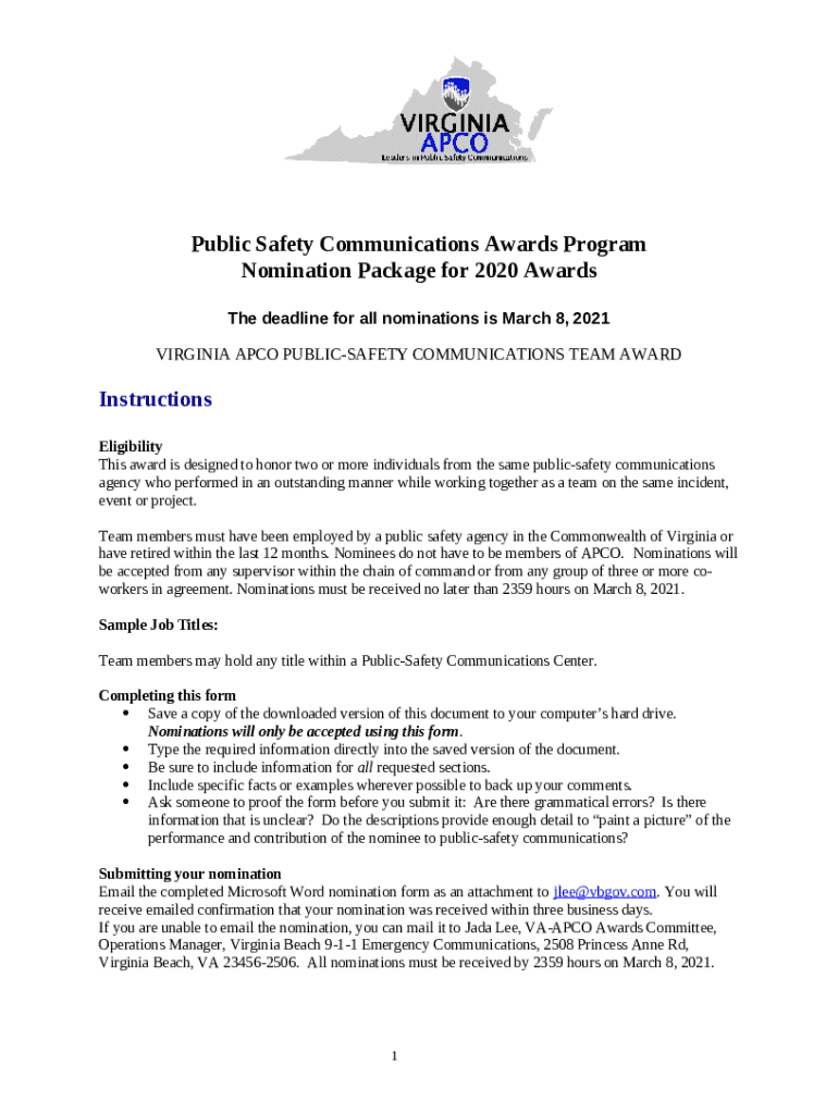 Public Safety Communications Awards Program Nomination ... Doc Template ...