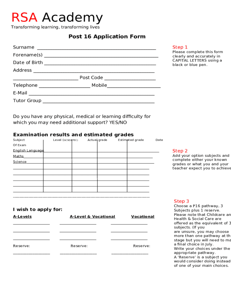 RSA AcademyTransing Learning, Transing Lives. Doc Template | pdfFiller