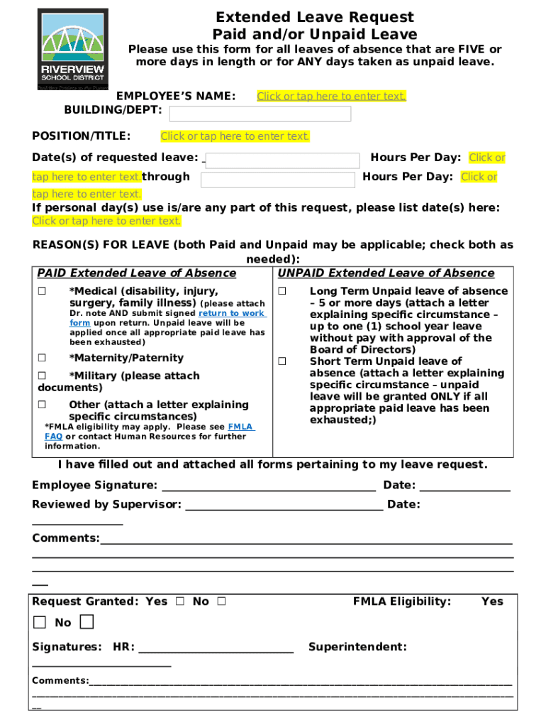 Extended Leave Request Paid and/or Unpaid Leave Please use this ... Doc ...
