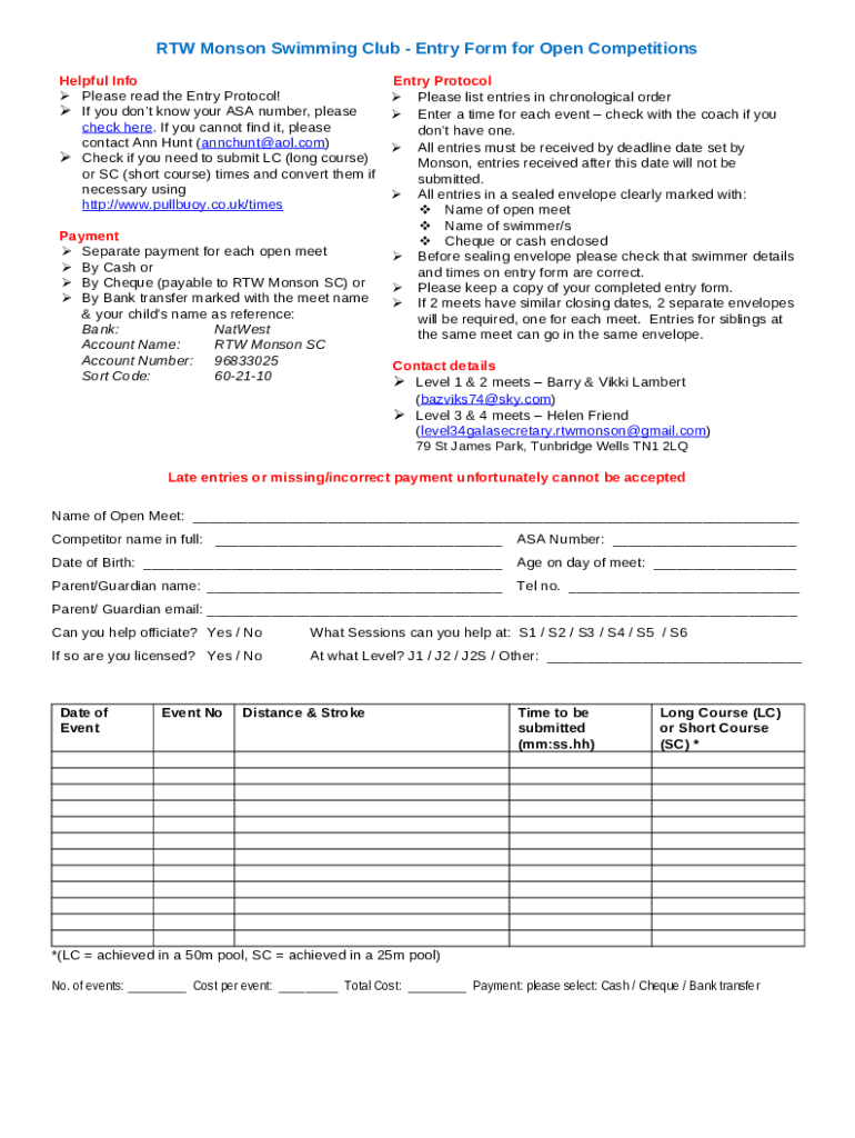 RTW Monson Open Meet - RTW Monson Swimming Club Doc Template | pdfFiller