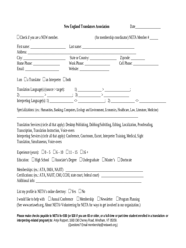 NETA - New England Translators Association - Membership Doc Template ...