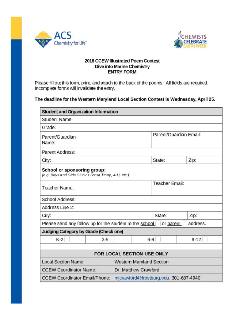 2018 CCEW Illustrated Poem Contest Dive into Marine Chemistry Doc ...