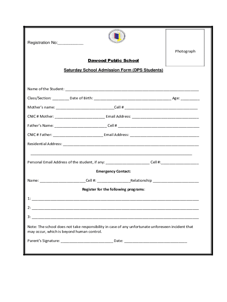 Fillable Online dps edu DAWOOD PUBLIC SCHOOL A LEVEL - REGISTRATION FORM Photo 2016-2017 Fax ...