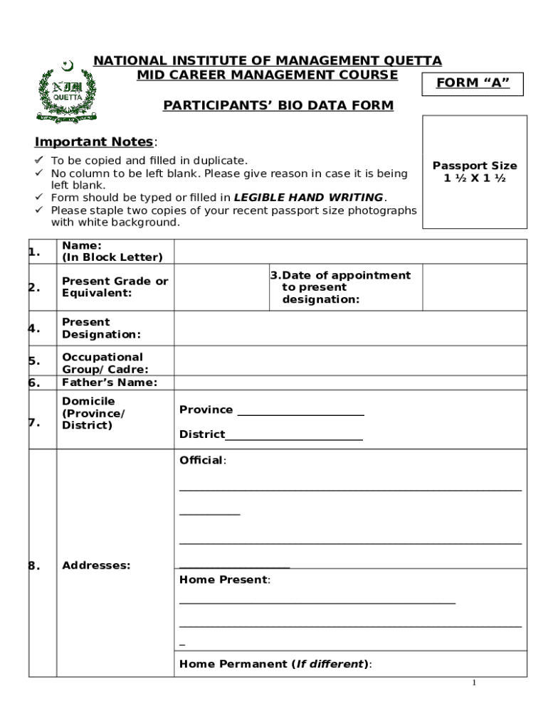 NATIONAL INSTITUTE OF MANAGEMENT QUETTA Doc Template | pdfFiller