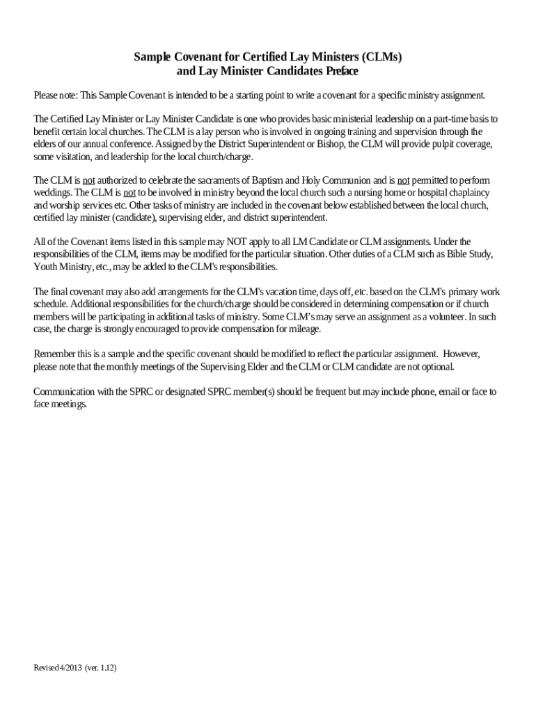 Sample Covenant for Certified Lay Ministers (CLMs) and CLM Candidates ...