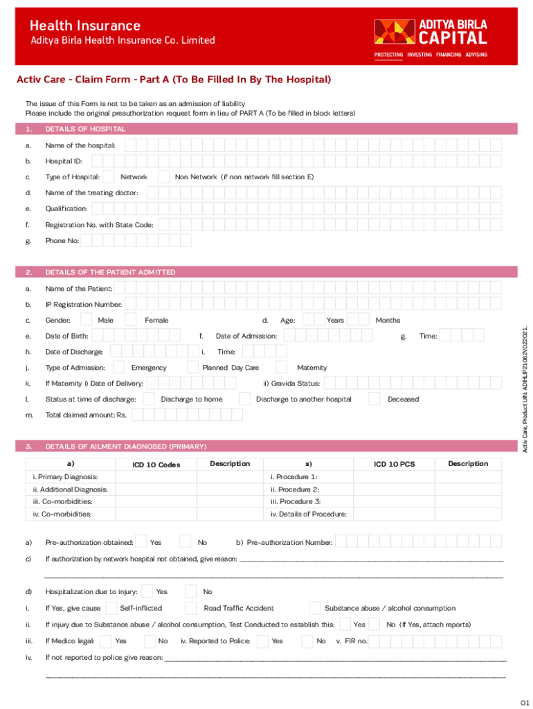 Fillable Online Activ Care - Claim Form Part-B.cdr Fax Email Print ...